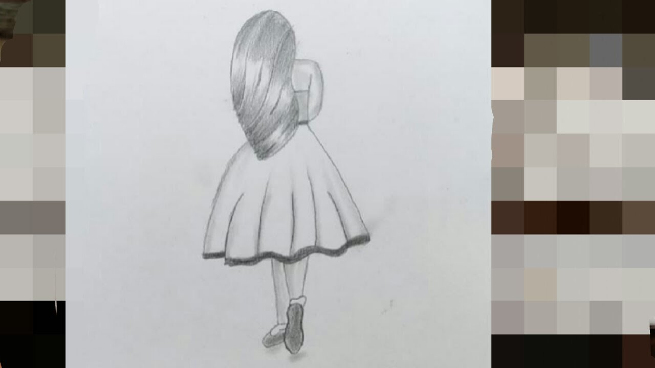 How to draw a girl from back side, easy and simple drawing for girls ...