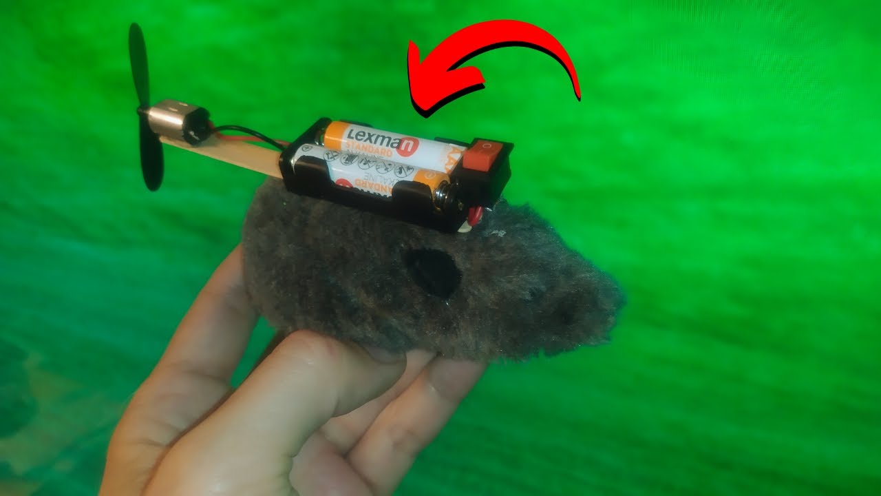 Create a funny motorized mouse from an old toy, a rotor blade and an ...