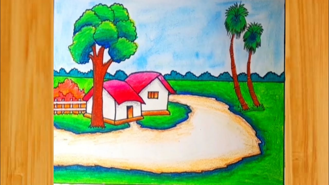 village scenery drawing hard || beautiful village scenery house || easy ...