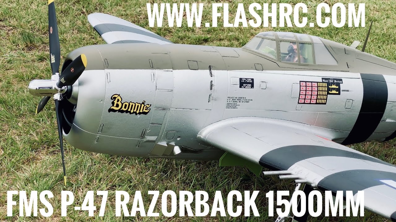 FMS P-47 Razorback 1500mm - GRASS OPS - YouTube
