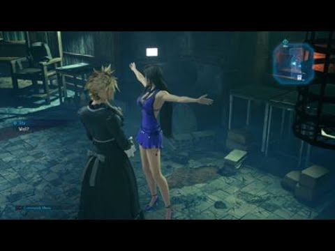 FINAL FANTASY VII REMAKE Tifa shows off dress to Cloud