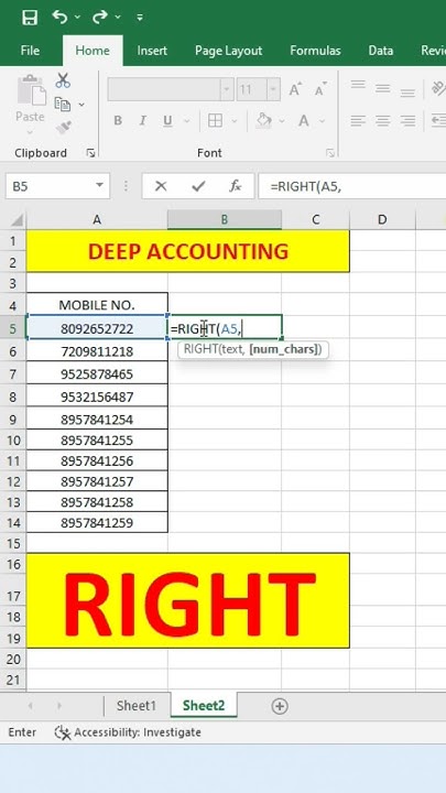 Right Excel Exceltips Viral Shorts Shortsvideo Short Exceltutorial Youtube