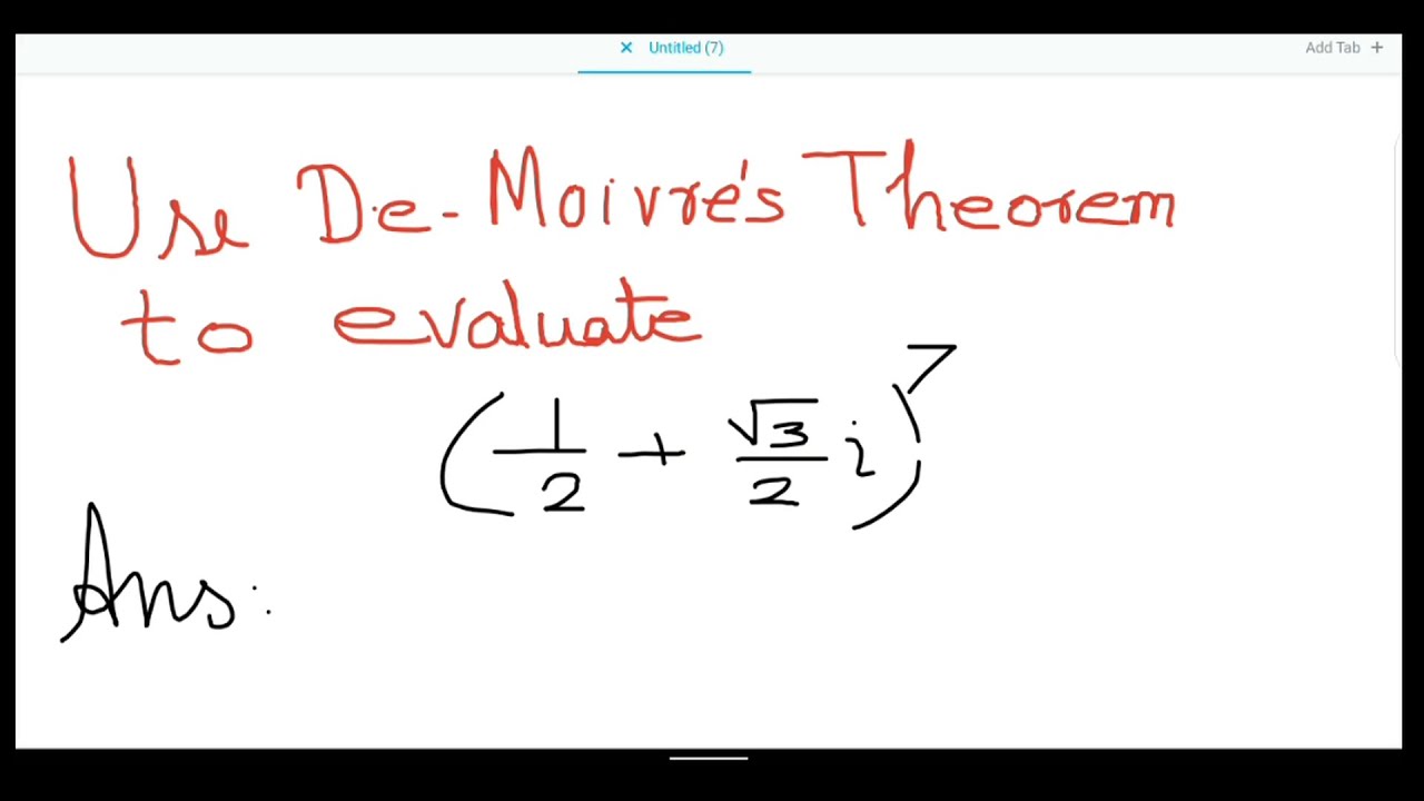 De Moivres theorem and seventh power of a complex number - YouTube