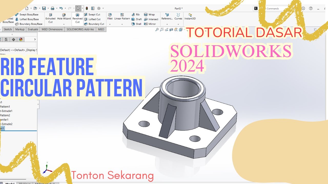 Wajib coba untuk pemula !!! Solidworks 2024 Drawing Tutorial || Rib ...