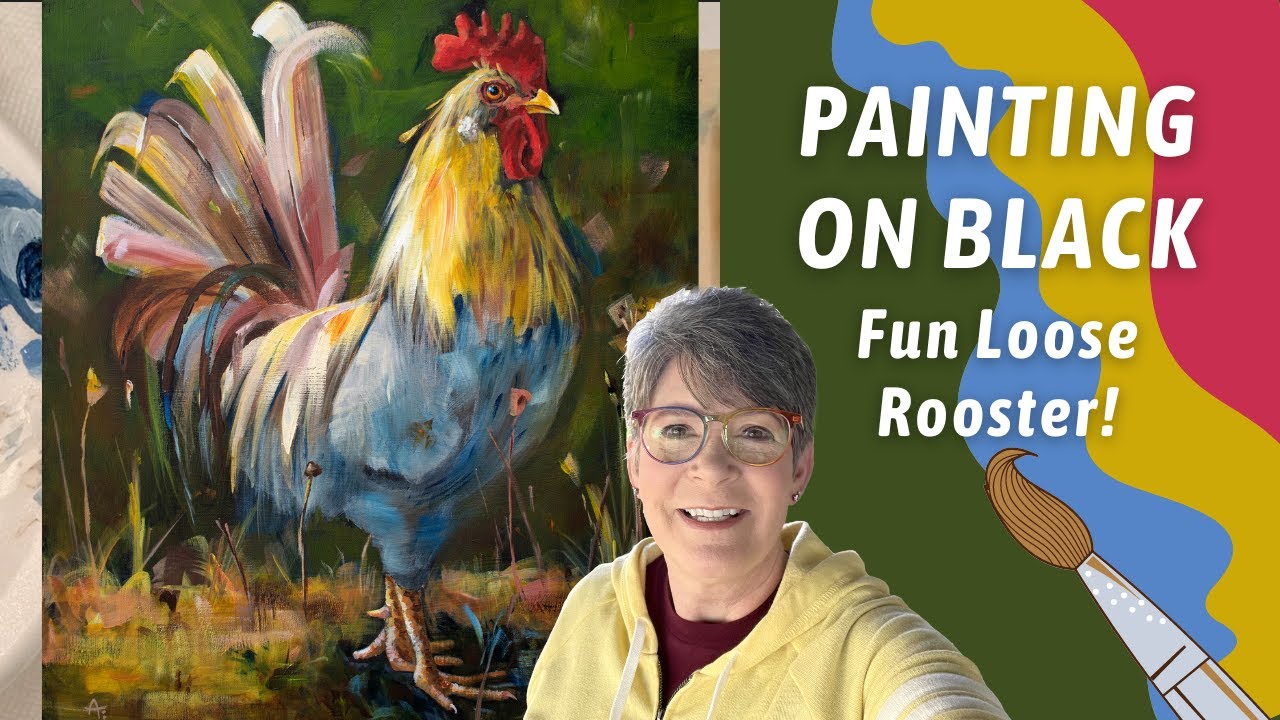 ACRYLIC Rooster Painting on WOOD PANEL! Full Video! Traceable Available ...