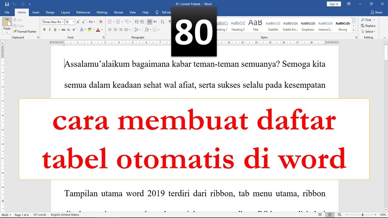 cara membuat daftar tabel otomatis di word - YouTube
