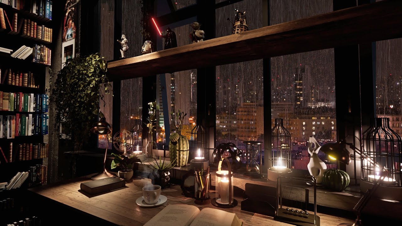 Cozy Room & Rainy Night of The City | Rain On Window | Rain Sounds for ...