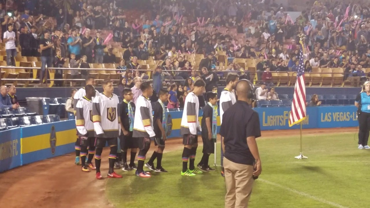 LV Lights FC player intros wearing Golden Knights jerseys - YouTube