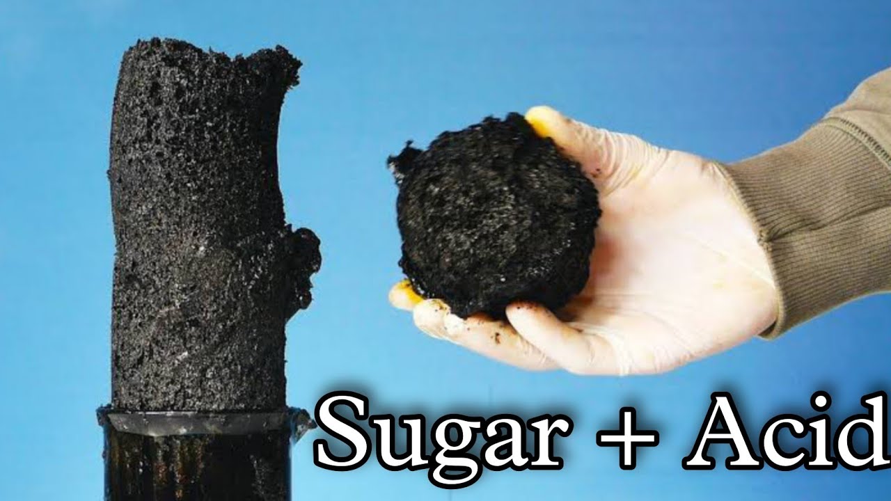 what happen when sugar reacts with concentrated and diluted acid - YouTube