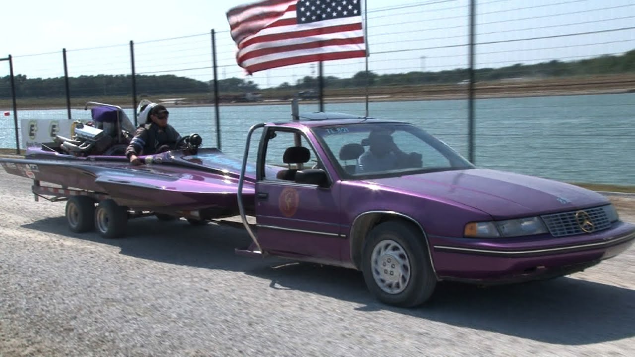 CRAZY Half Car Drag Boat Hauler - YouTube