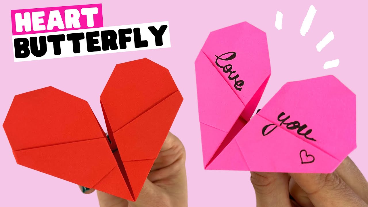 How to make origami heart butterfly, origami Valentines day gift - YouTube