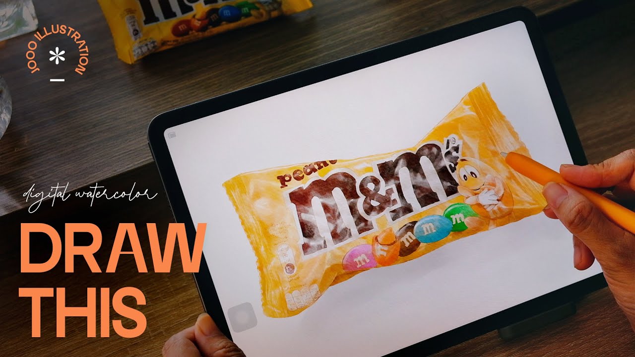 Real-Time Digital Watercolor Painting a bag of m&m. Procreate Beginner ...