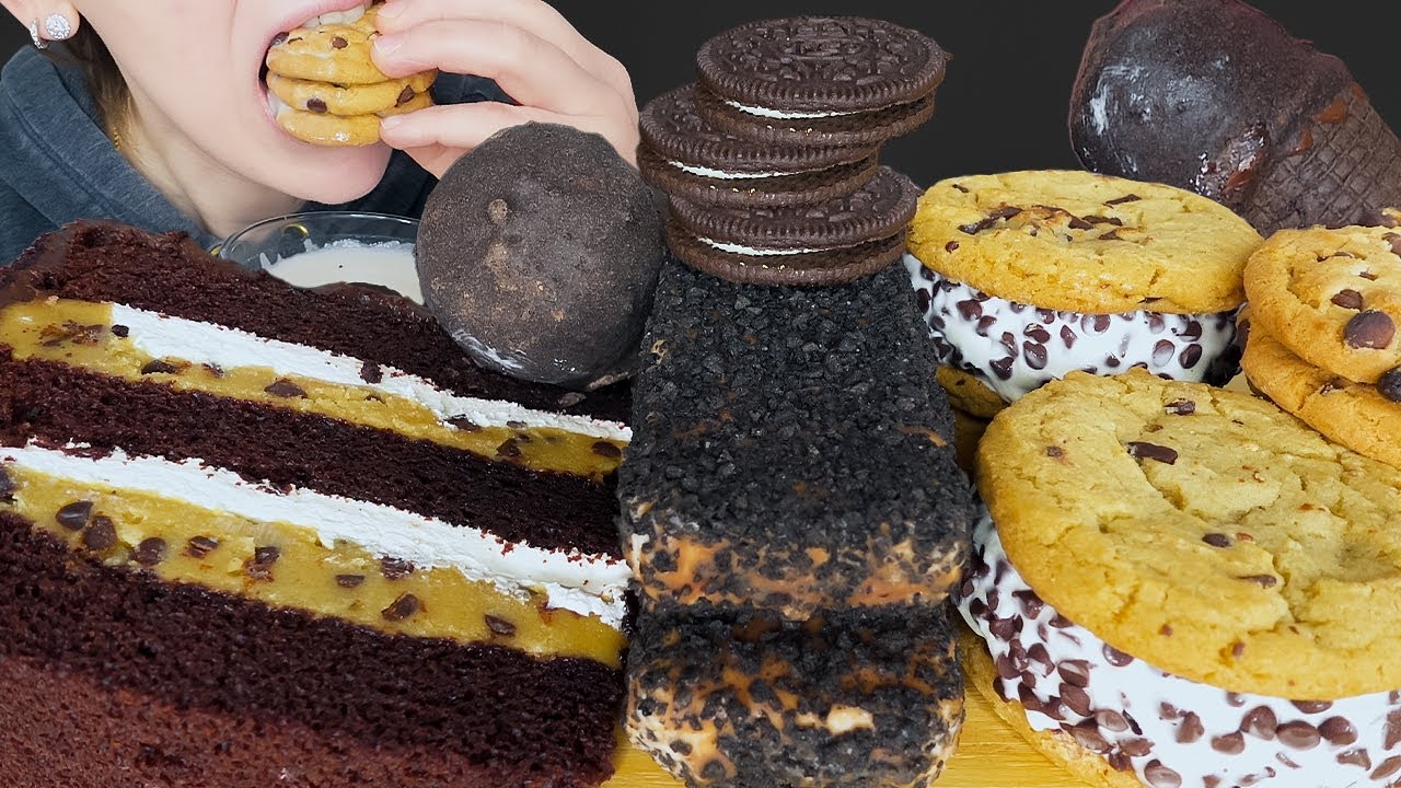 ASMR Cookie Dough Chocolate Cake, Oreo Ice Cream Cone, Ice Cream ...