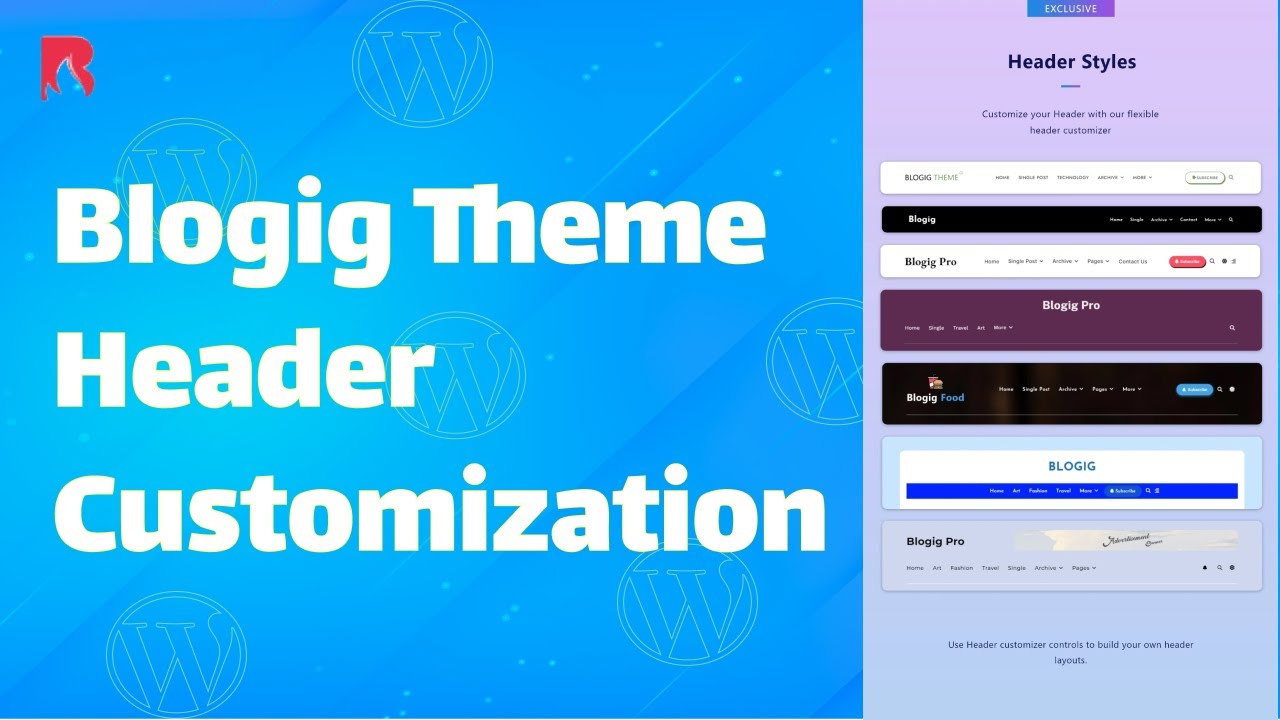 Blogig Theme Header Customization - YouTube