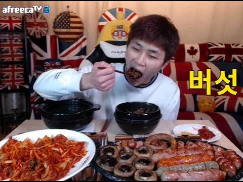 BJ꽃돼지 양송이버섯+모듬소세지+배추김치+짜장밥+미역국먹방