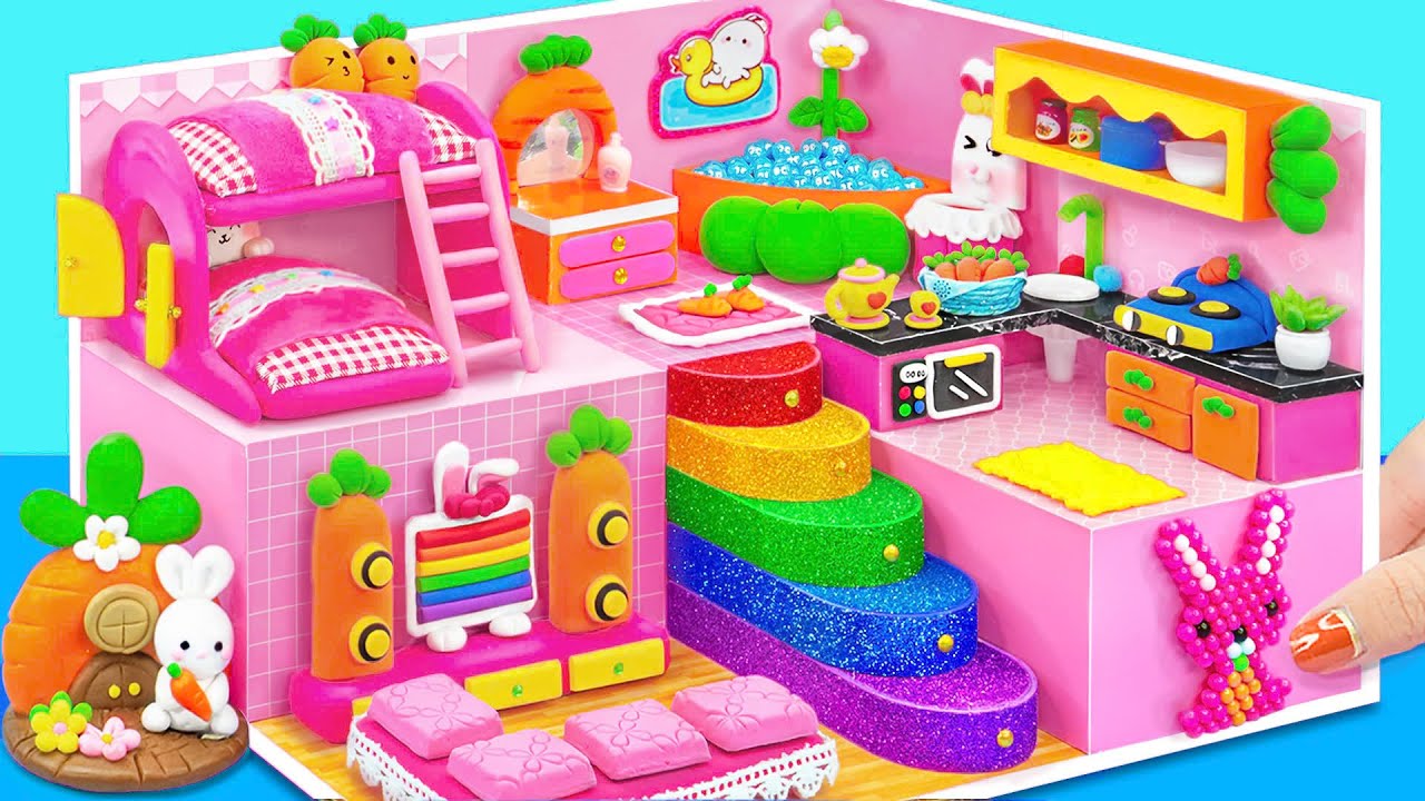 (EASY) How To Make Cutest Pink Bunny House with Bunk Bed from Cardboard ...