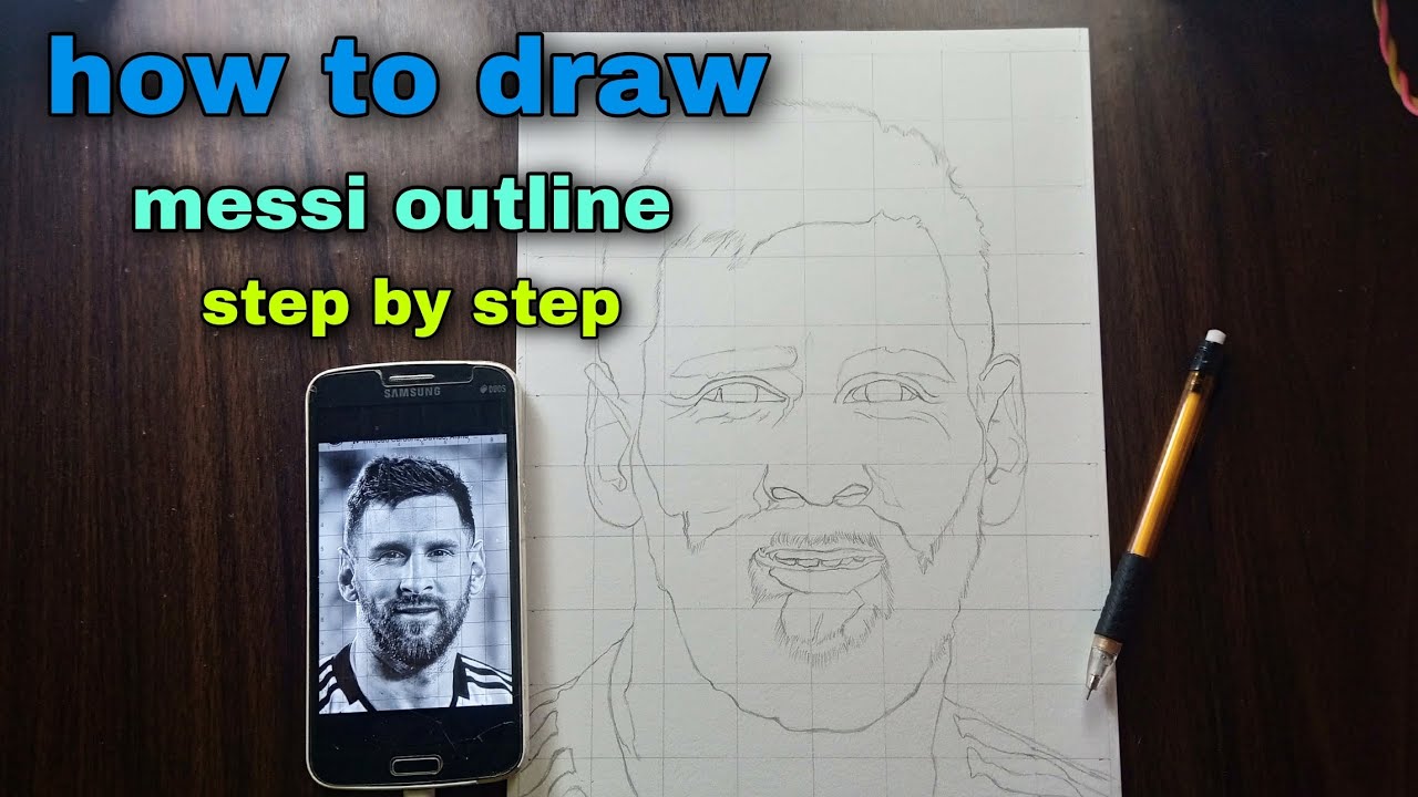 how to draw | messi outline | step by step tutorial - YouTube