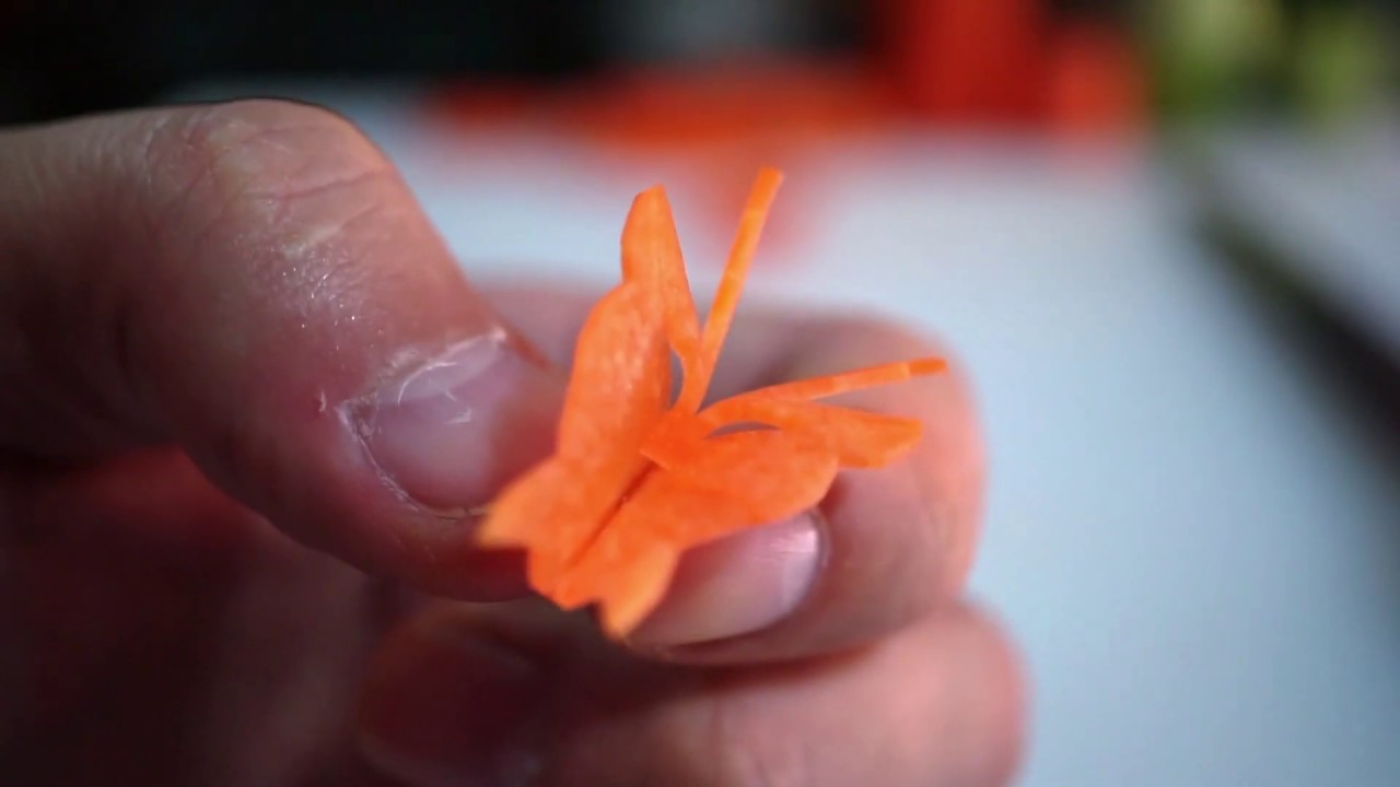 Carrot Butterfly carving garnish ตัดแครอทเป็นผีเสื้อ How to do Carrot ...