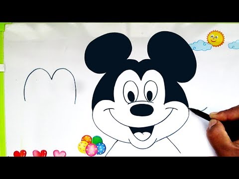 How to Draw MICKEY MOUSE Using Letter M - YouTube