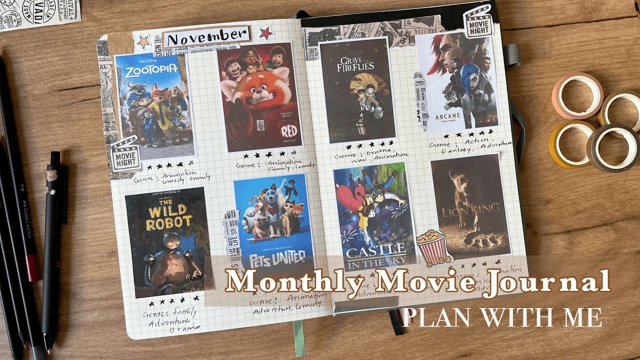 My Monthly Movie Journal | Plan With Me | Movie Ratings & Genres Spread ...