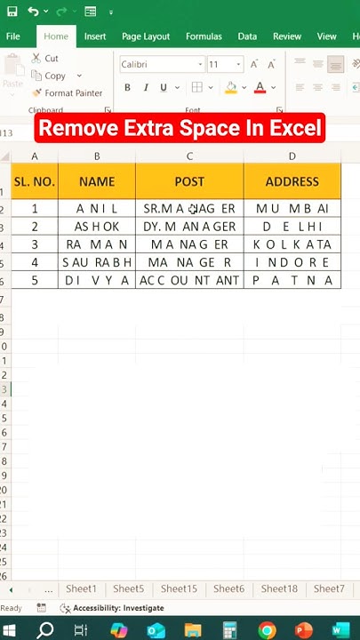 Remove Extra Space In Excel #excel #exceltips #exceltutorial #exceltricks - YouTube