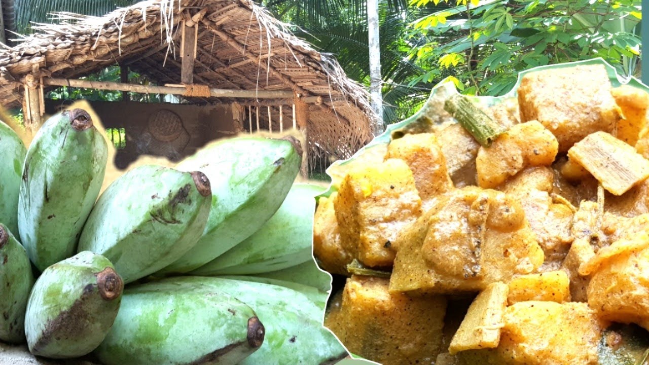 Ash plantain curry || ash plantain recipe || ancient village food ...