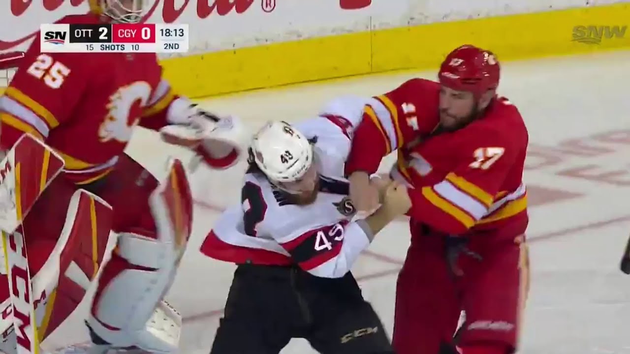 NHL Fight - Senators @ Flames - Sabourin vs Lucic - 13/01/2022 - YouTube