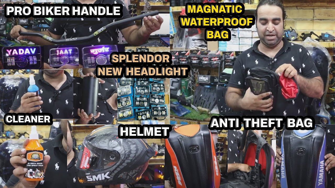 Bike Accessories | Splendor Name Headlight | Cleaner | Handle | Bags ...