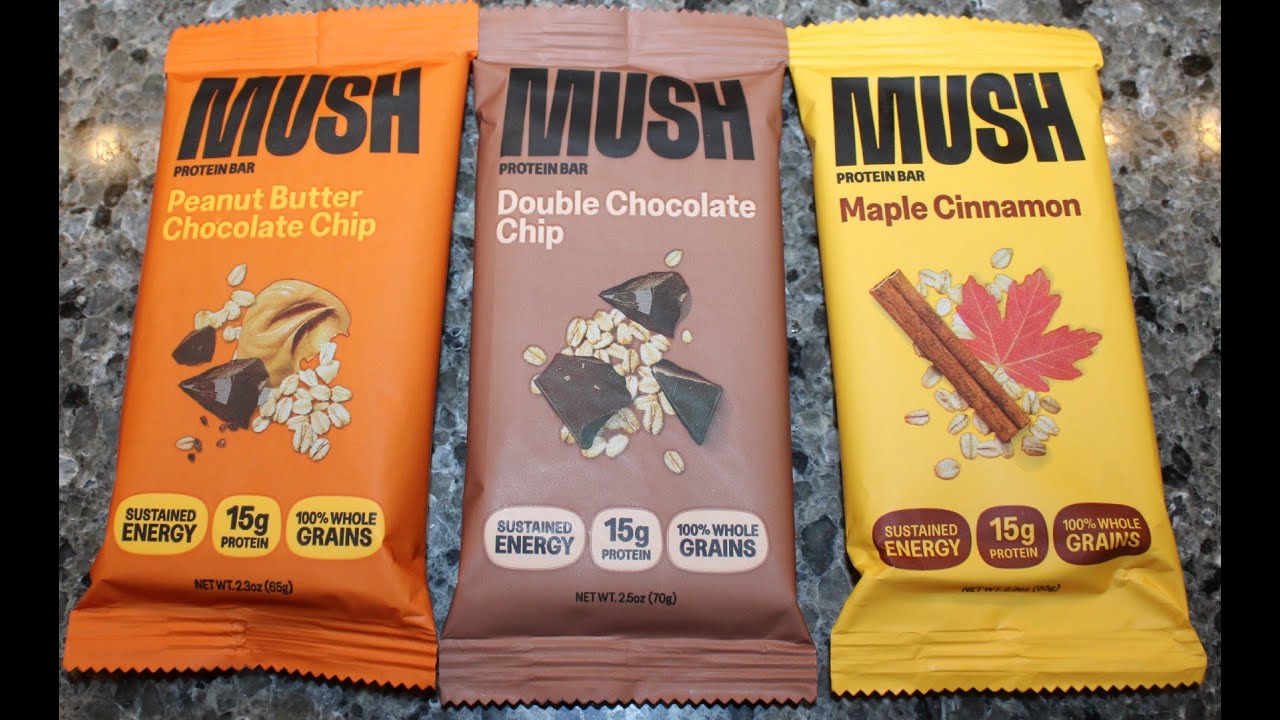 MUSH Protein Bar: Peanut Butter Chocolate Chip, Double Chocolate Chip ...