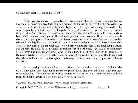 Commentary on the Celistine/Lycyndia film treatment.