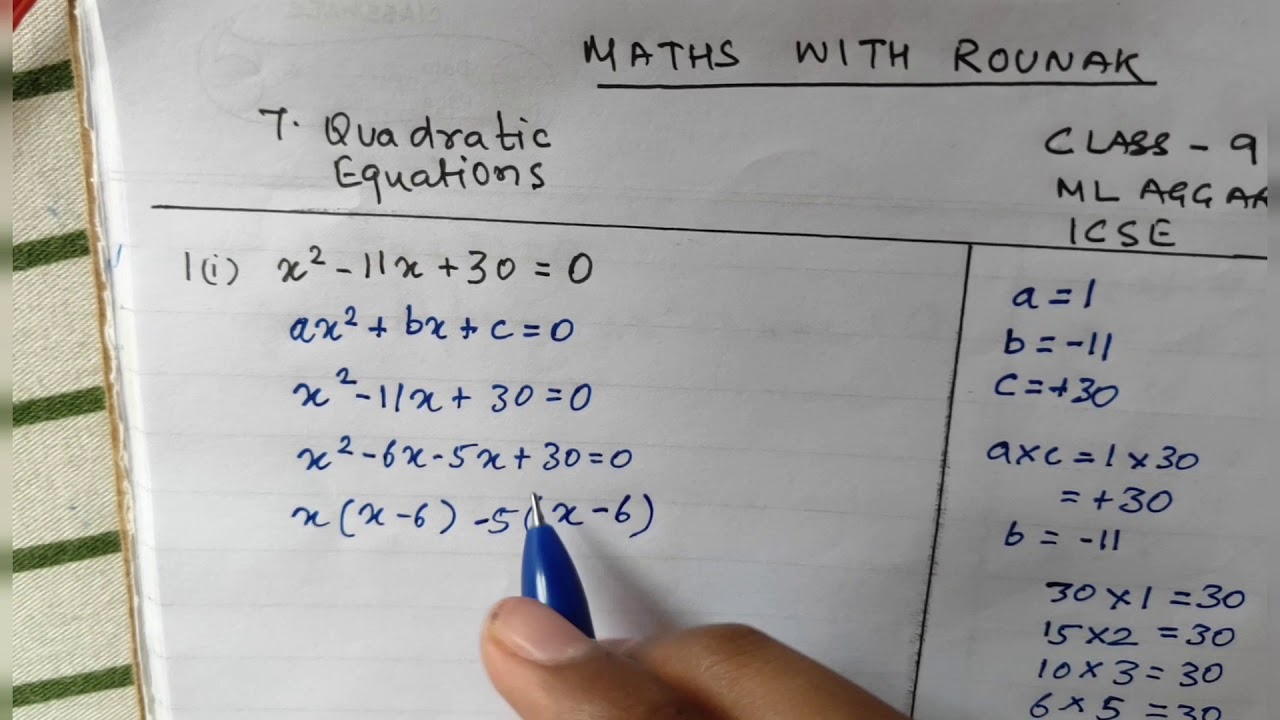 QUADRATIC EQUATIONS EXERCISE-7 CLASS 9 ML AGGARWAL ICSE - YouTube