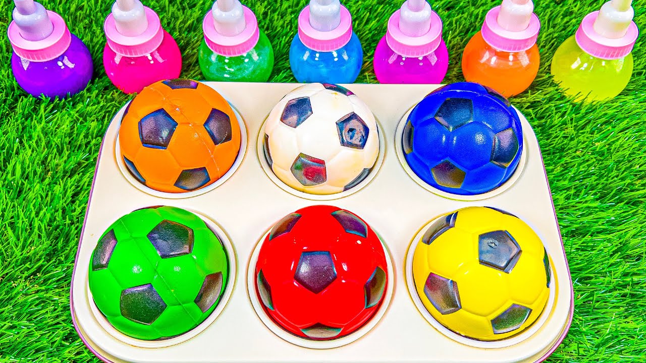 SatisSatisfying | 6 BIG Slime Soccer Balls FROM Mixing Grossy Fruit ...