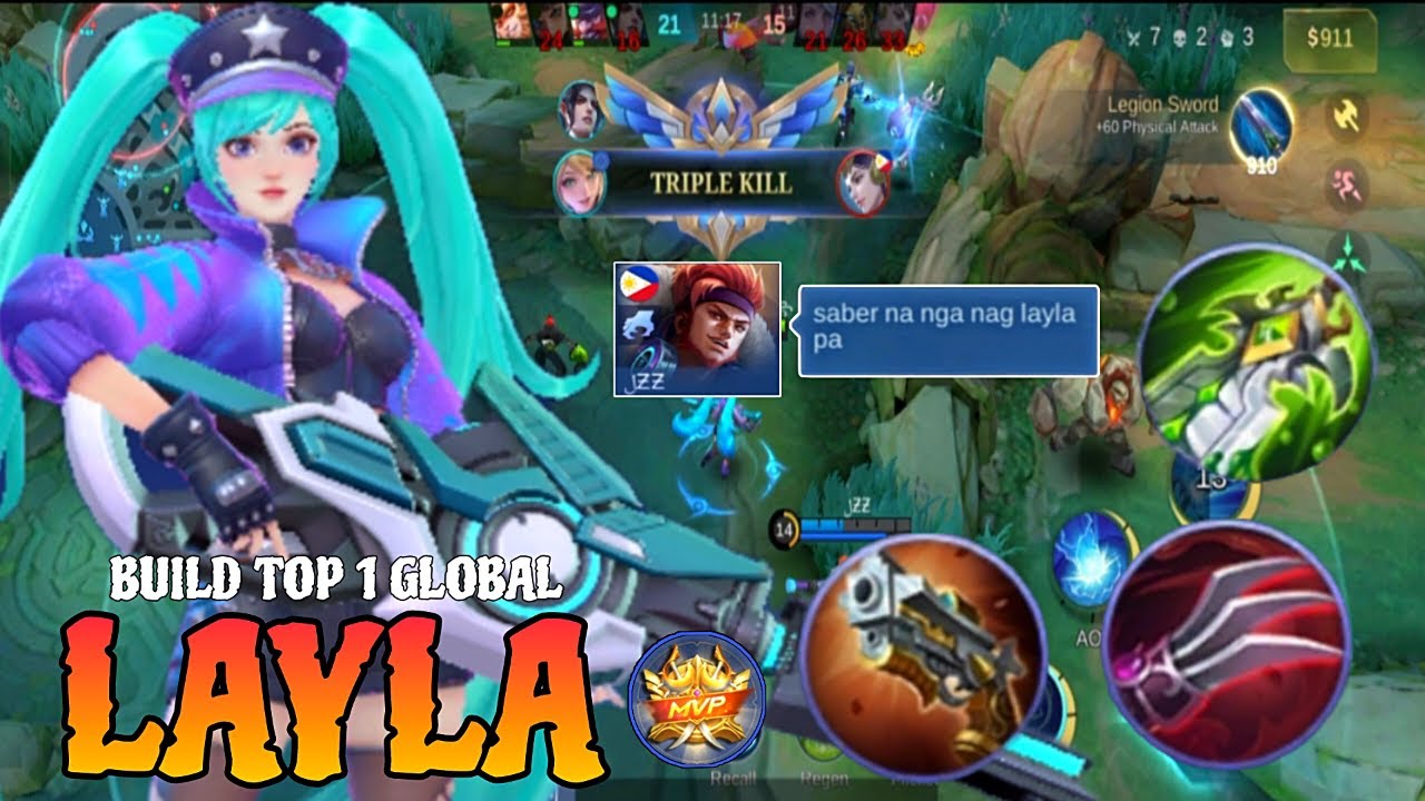 LAYLA VS MIYA BUILD ONE SHOT ENEMY DELETE! mlbb gameplay | build top 1 ...