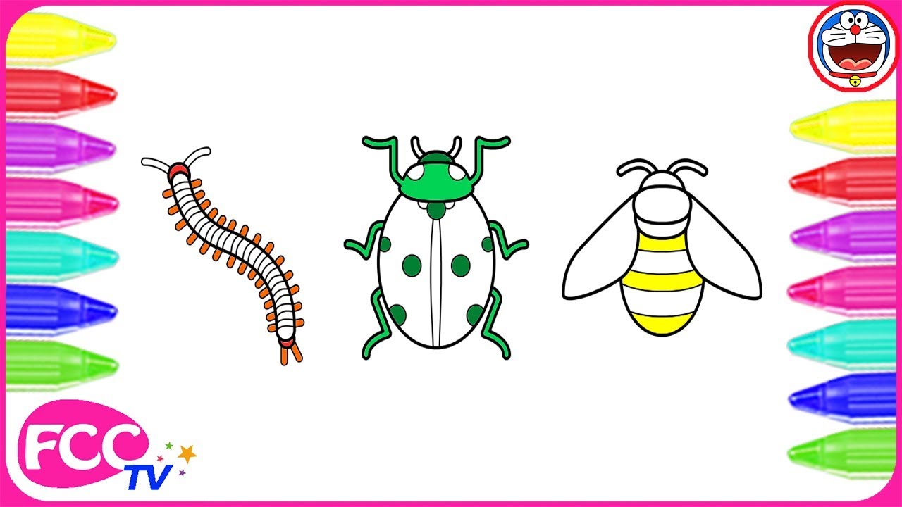 How to Color & Learn to Draw Insect: Bee, Ladybug Coloring Pages for ...