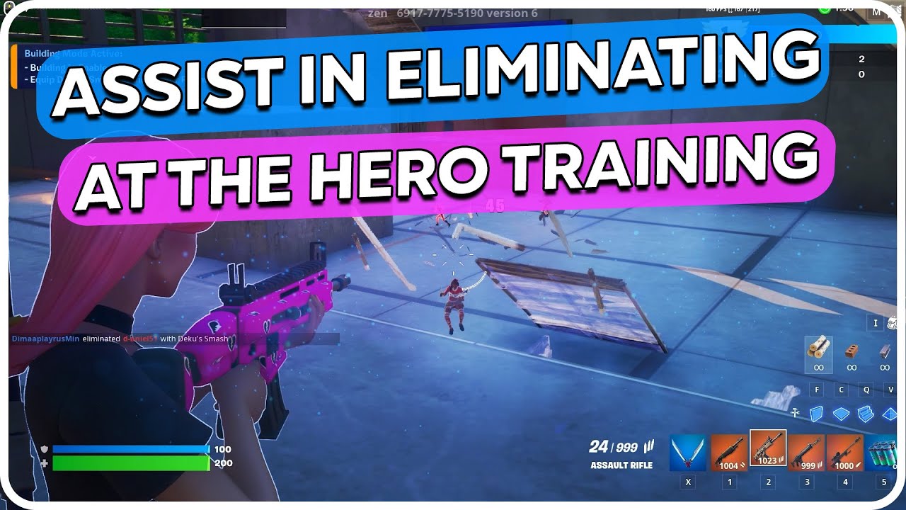 Assist in Eliminating Opponents at the Hero Training Gym Fortnite - YouTube