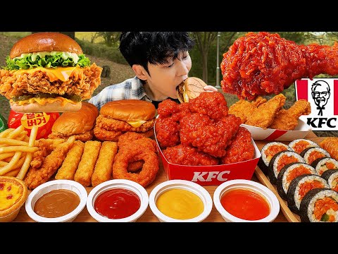 ASMR MUKBANG | KFC Çıtır Kızarmış Tavuk, Peynirli burger, peynir çubuğu yemek tarifi ! yemek yiyor