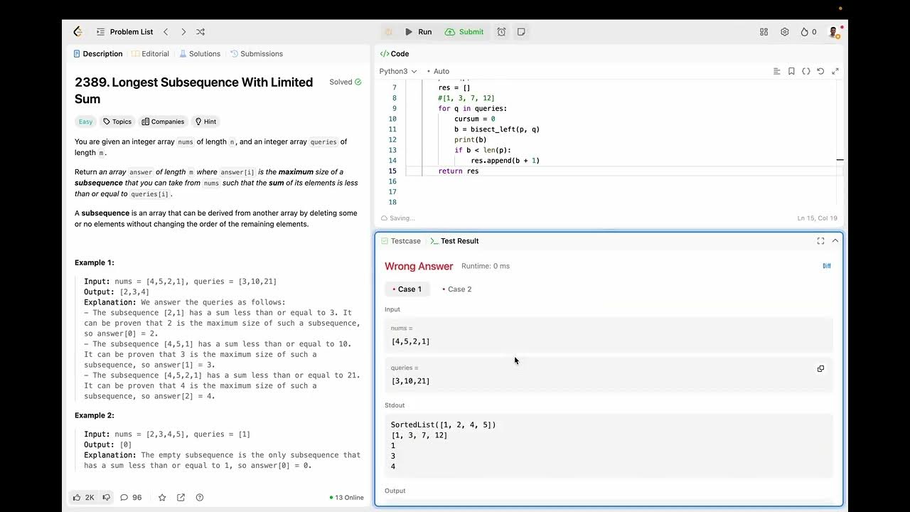 Longest Subsequence With Limited Sum - YouTube