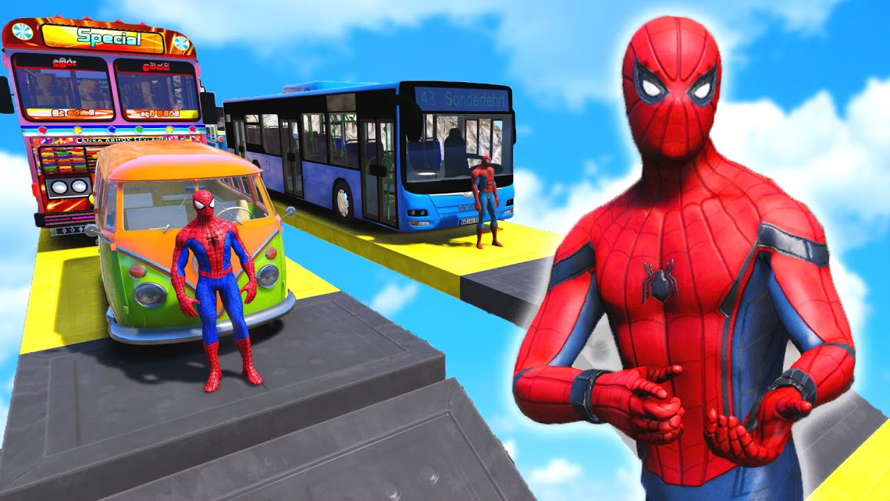 Team Spider-Man ALL Spiderman Squad With BUS - GTA V Superheroes Epic ...