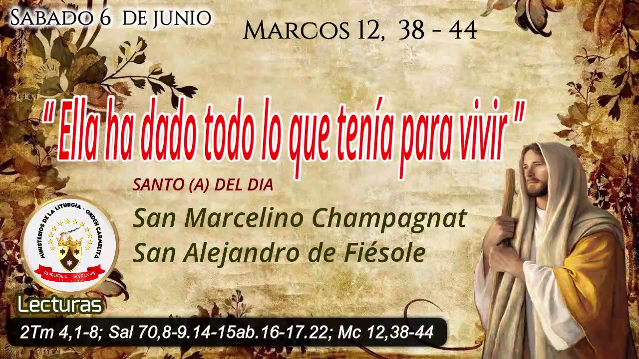 EVANGELIO DEL DIA 6 DE JUNIO SAN MARCOS 12, 38-44 - YouTube