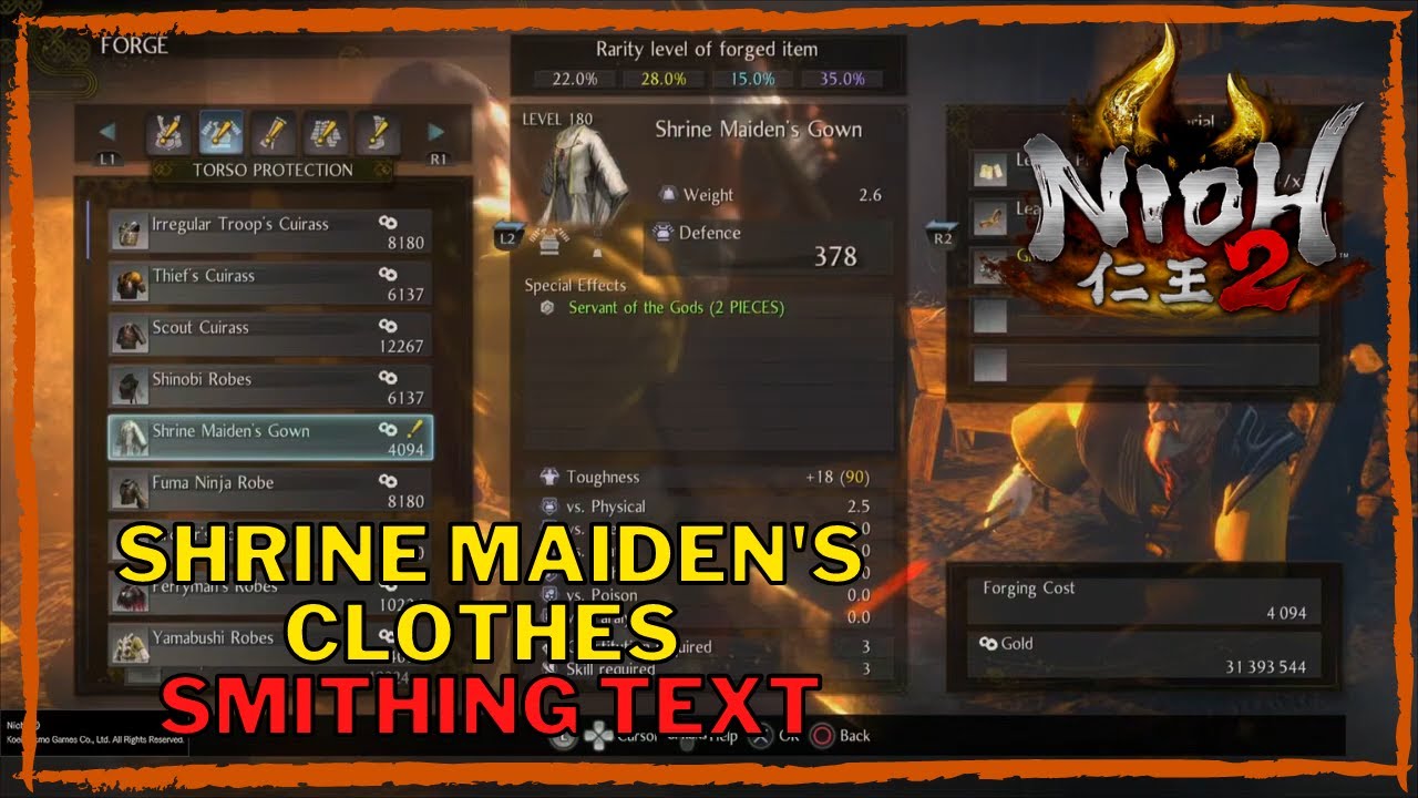 Nioh 2 Shrine Maiden's Clothes Smithing Text [Servant of the Gods Set ...