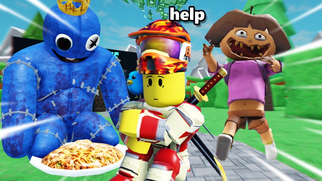 ROBLOX playing hungry pig related games... (rainbow friends + nora ...