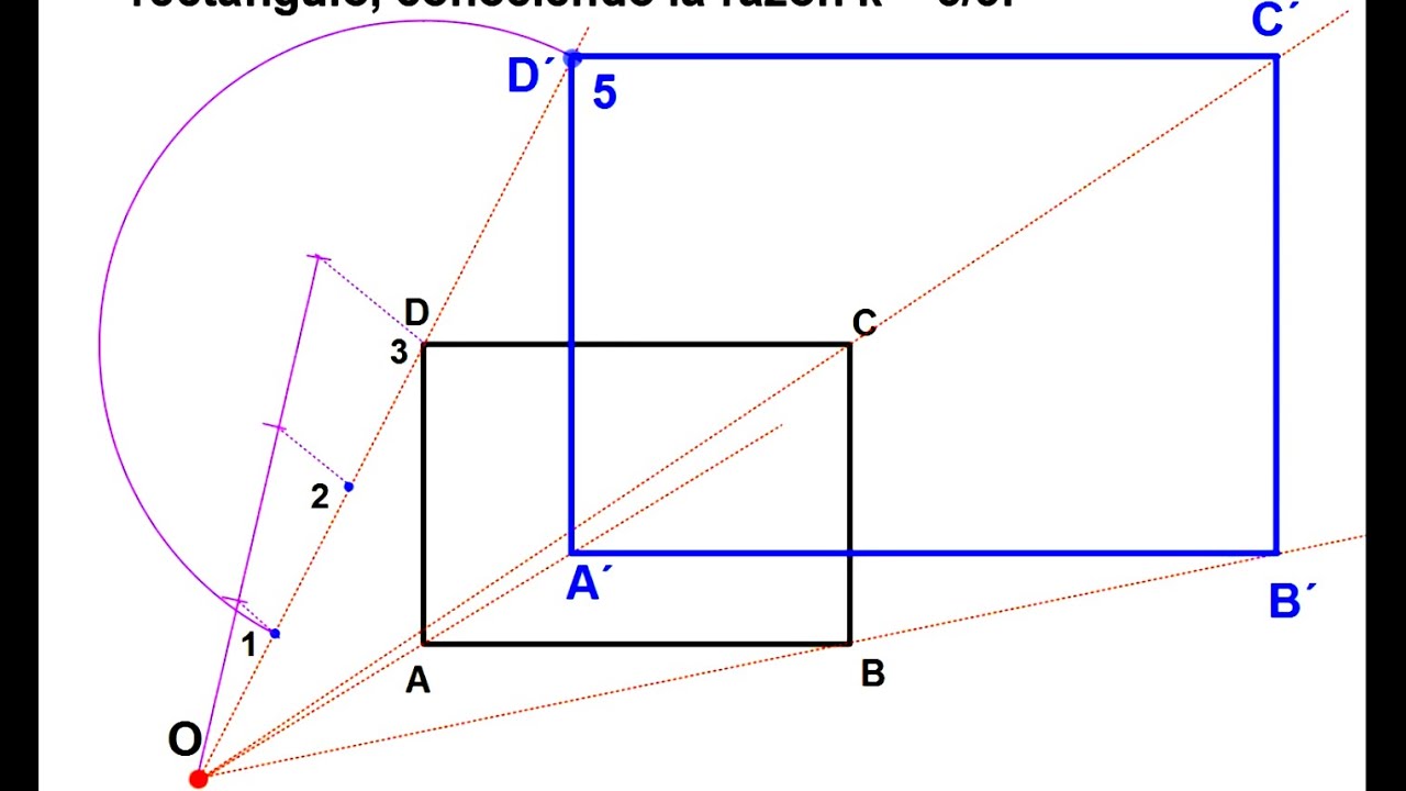 Dibujar la homotecia directa de un rectángulo, conociendo la razón k=5/ ...