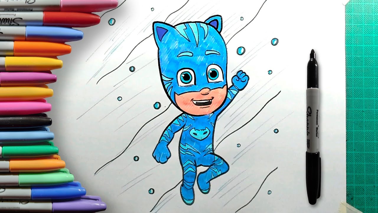 How to Color Catboy from Pj Masks Step by Step Easy Coloring pages for ...
