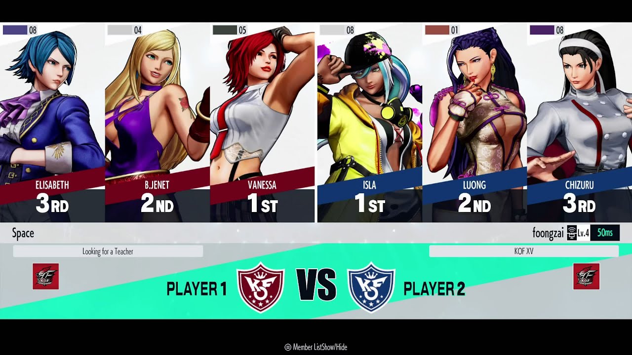 KOF XV - Space (Vanessa/B.Jenet/Elisabeth) vs foongzai (Isla/Luong ...