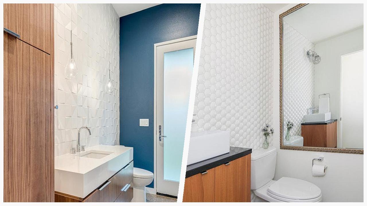 75 White Tile Powder Room With Medium Tone Wood Cabinets Design Ideas ...