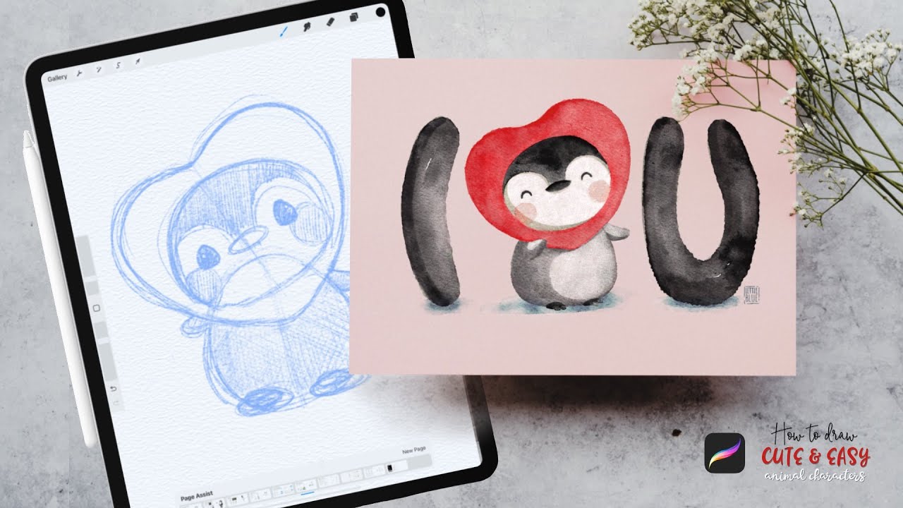 Digital Painting Tutorial. Procreate for Beginners. Cute Penguin ...