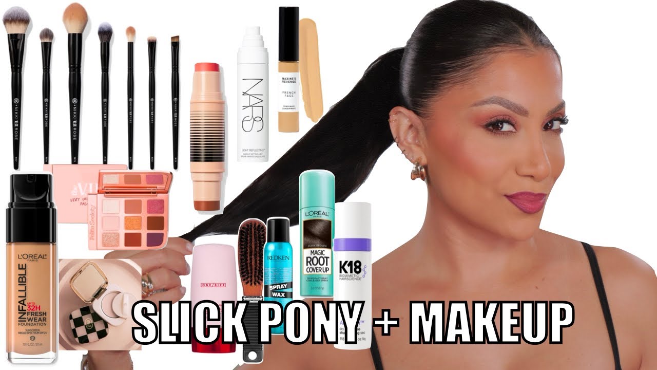 SLICK BACK PONYTAIL + NEW MAKEUP = FESTIVE VIBE! - YouTube