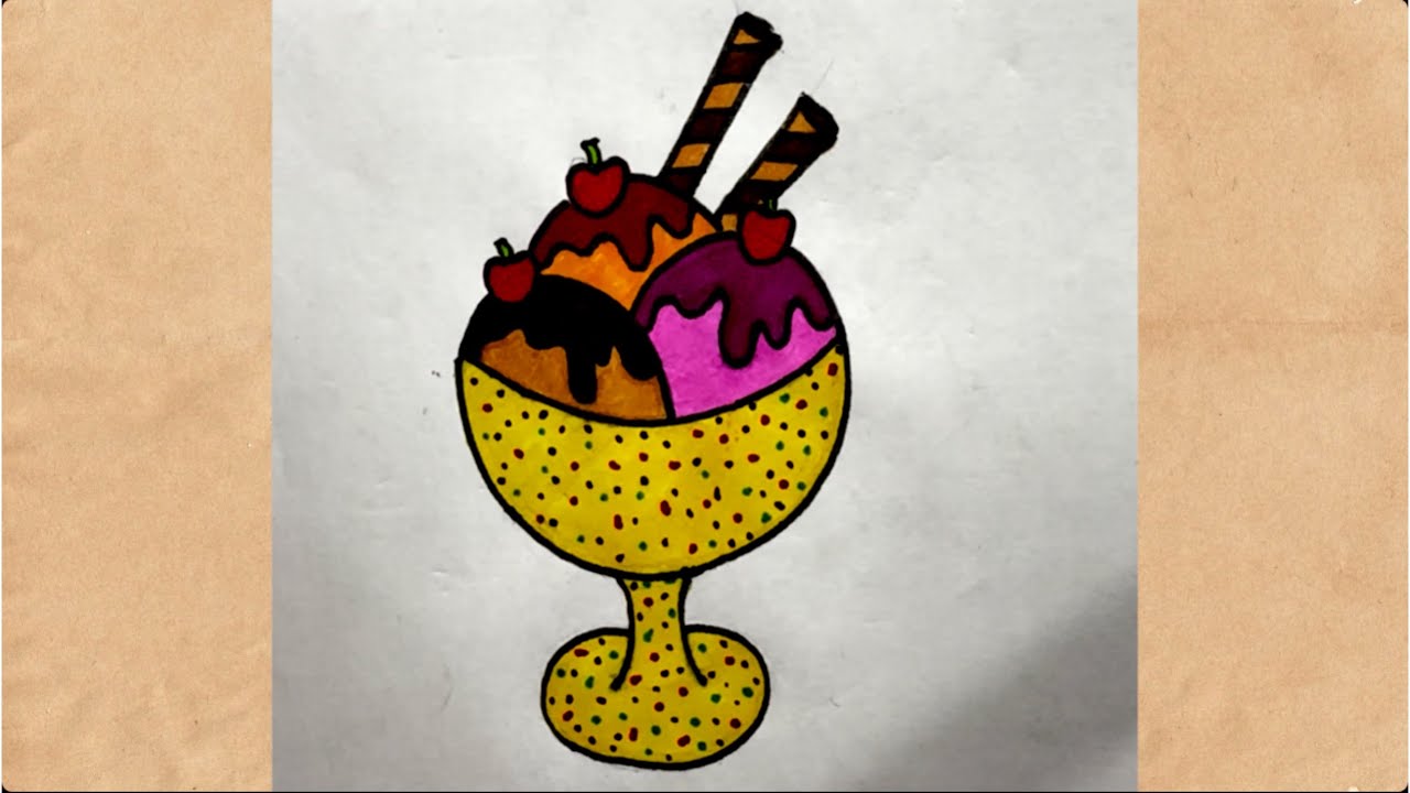 Ice Cream Sundae Drawing || Very Easy Colour step by step - YouTube
