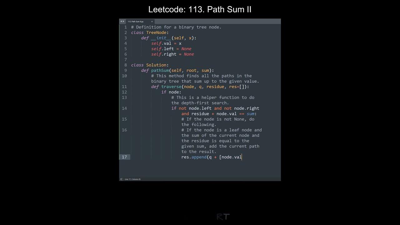 Leetcode 113 Path Sum Ii In Python Python Leetcode Python Coding