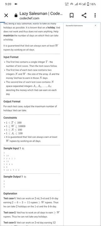 Lazy Salesman Problem Code: HOLIDAYS #codechef #solution #holidays - YouTube